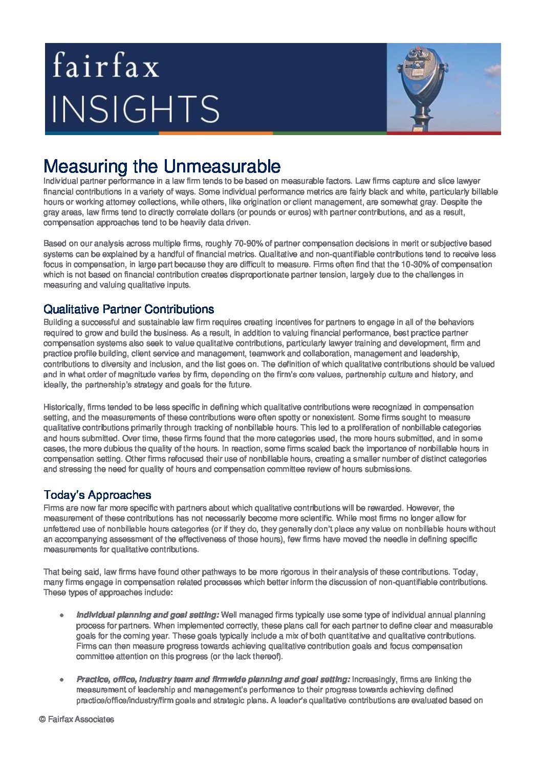 Measuring the Unmeasurable - Fairfax Associates