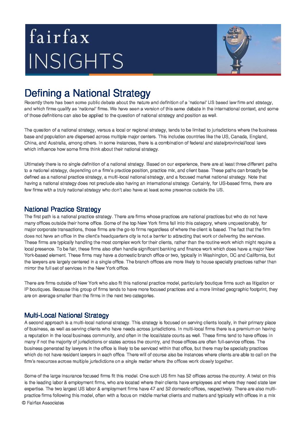 Defining National Strategy - Fairfax Associates