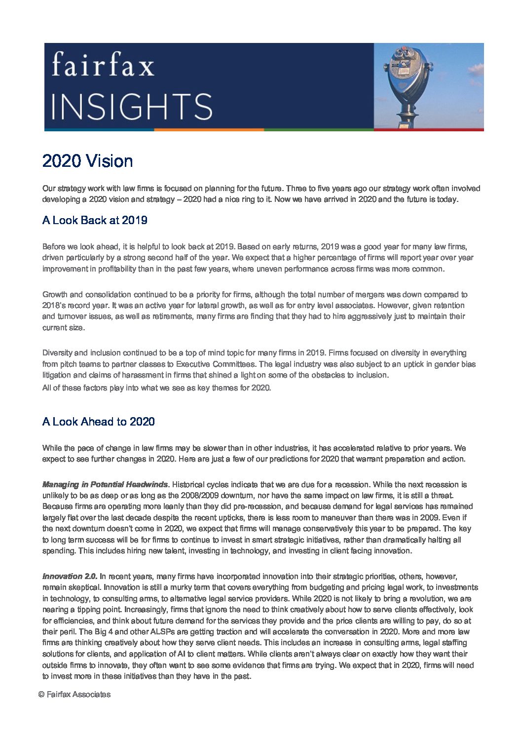 Fairfax Insight - Vision 2020 - Fairfax Associates