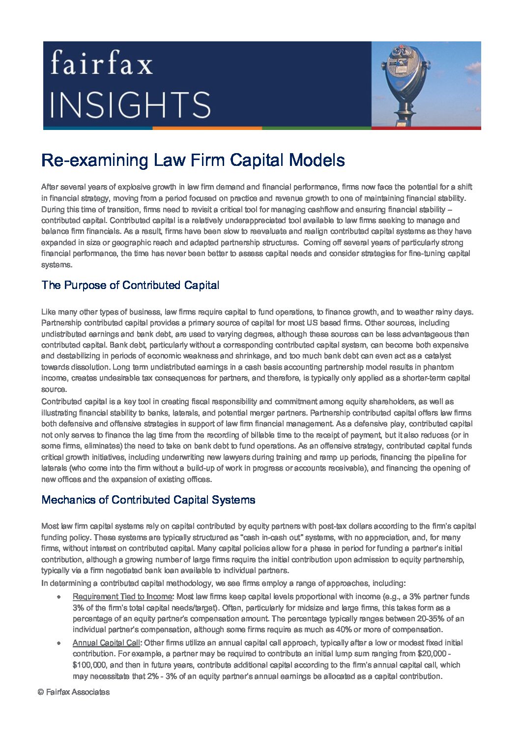 Fairfax Insights Reexamining Law Firm Capital Models - Fairfax Associates